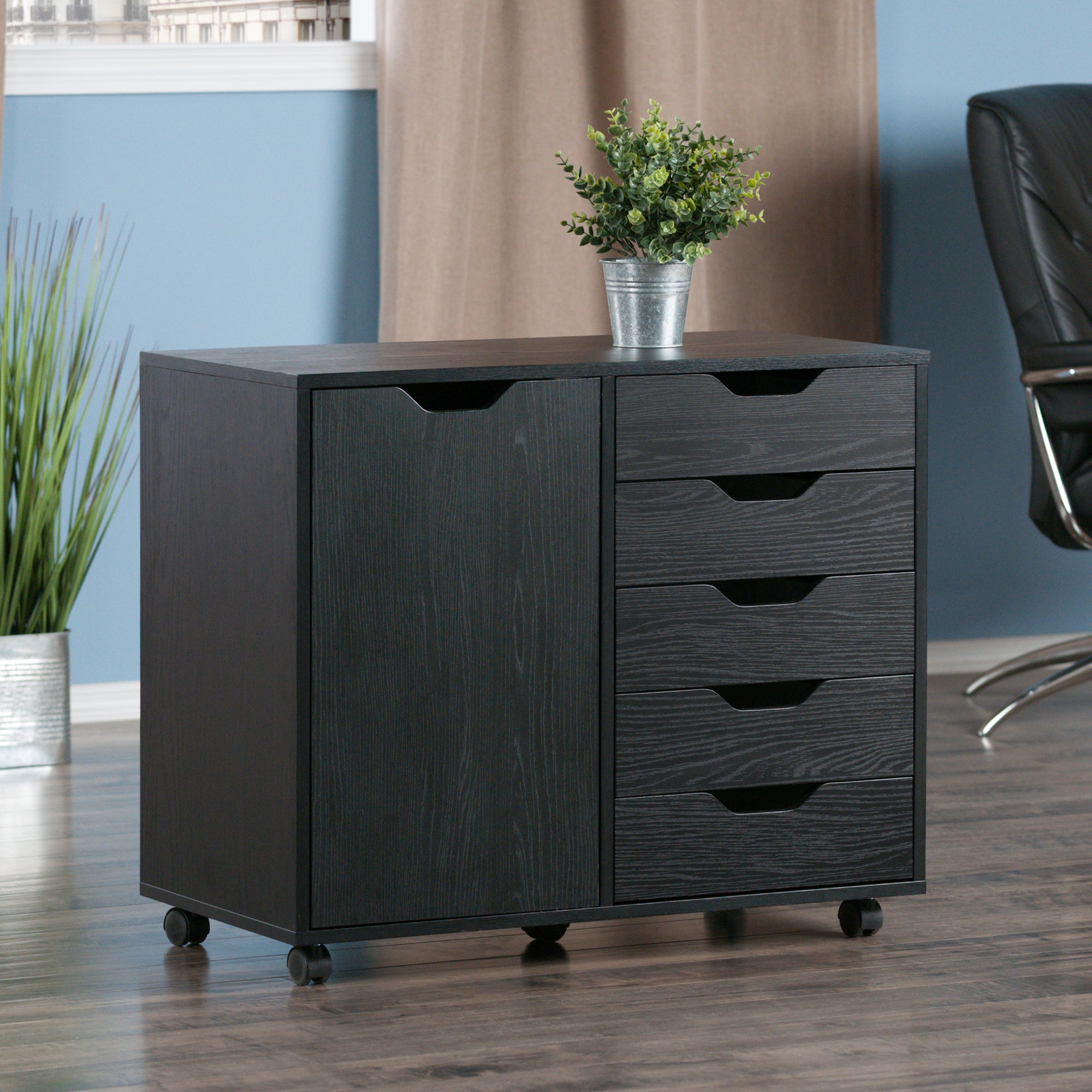 Halifax Wide Mobile Storage Cabinet, 5-Drawer, Black – File Cabinetry